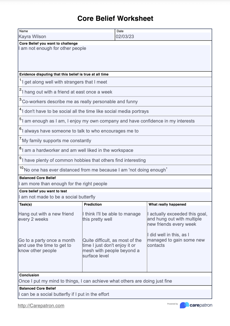 Core Beliefs Worksheet Limiting Beliefs Worksheet
